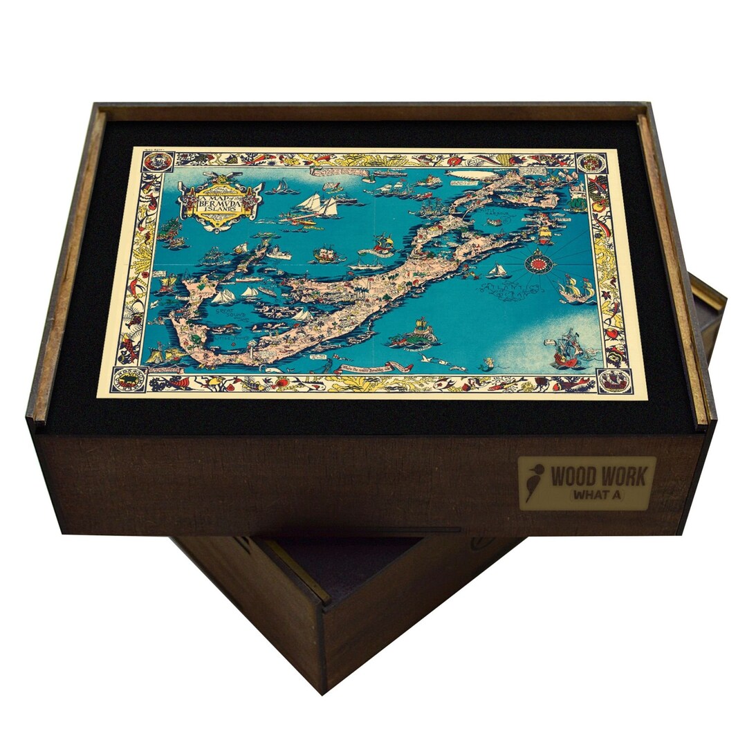 Vintage Bermuda Islands Pictorial Map | Wooden Puzzle | Adult Jigsaw ...