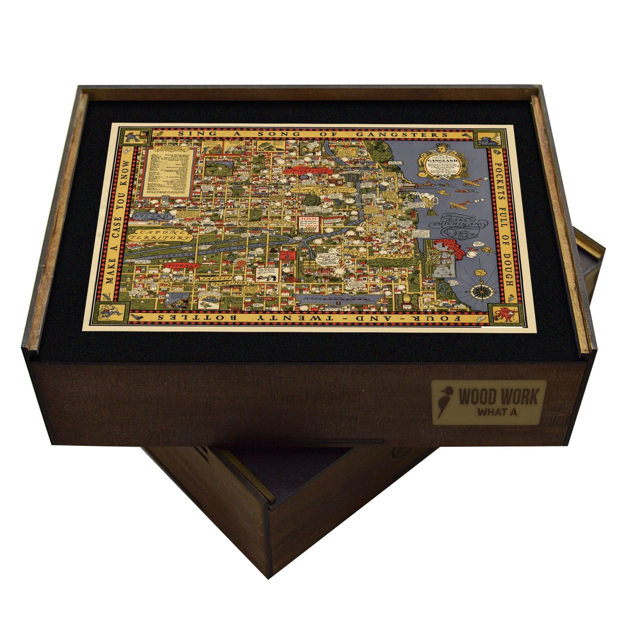 Vintage Pictorial Gangster Map Wooden Puzzle A Map of Chicagos Gangland ...