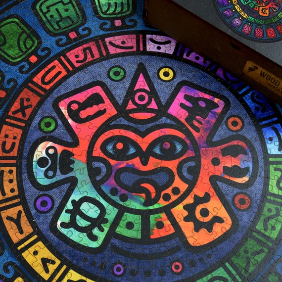 Round Wooden Puzzle Aztec Calendar wheel Premium | Etsy