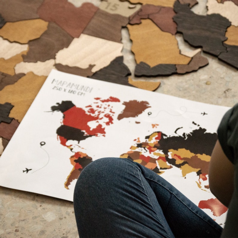 XL Wooden World Map Puzzle, Rustic Home Wood Wall Art, 5th Anniversary ...