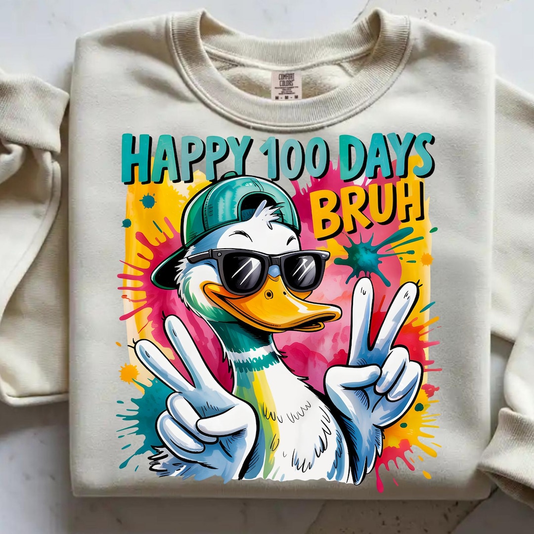 Happy 100 Days Bruh Duck PNG, Retro School Print, Digital Download - Etsy
