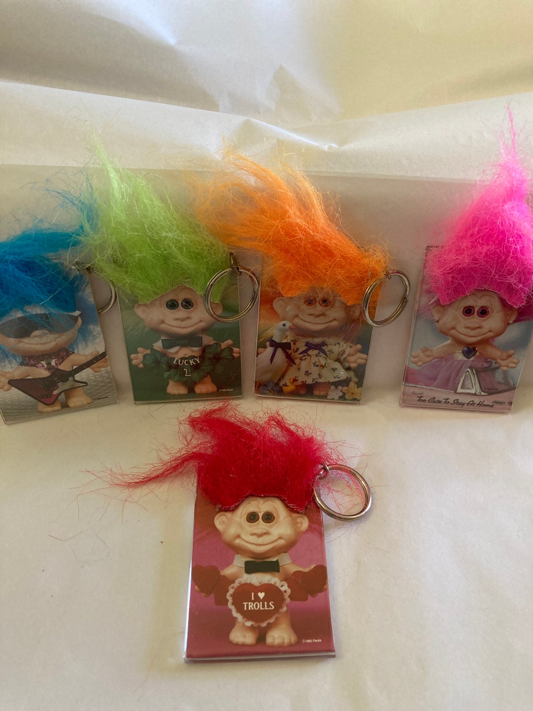 Fun Troll Key Ring 1992! Photo Insert- Pink, Red, Blue, Orange, Green ...