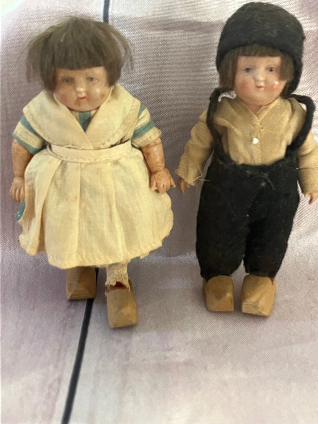 Antique Celluloid Boy and Girl Tiny Dutch Dolls With Wood Shoes and ...