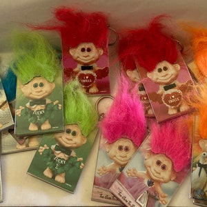 Fun Troll Key Ring 1992! Photo Insert- Pink, Red, Blue, Orange, Green ...