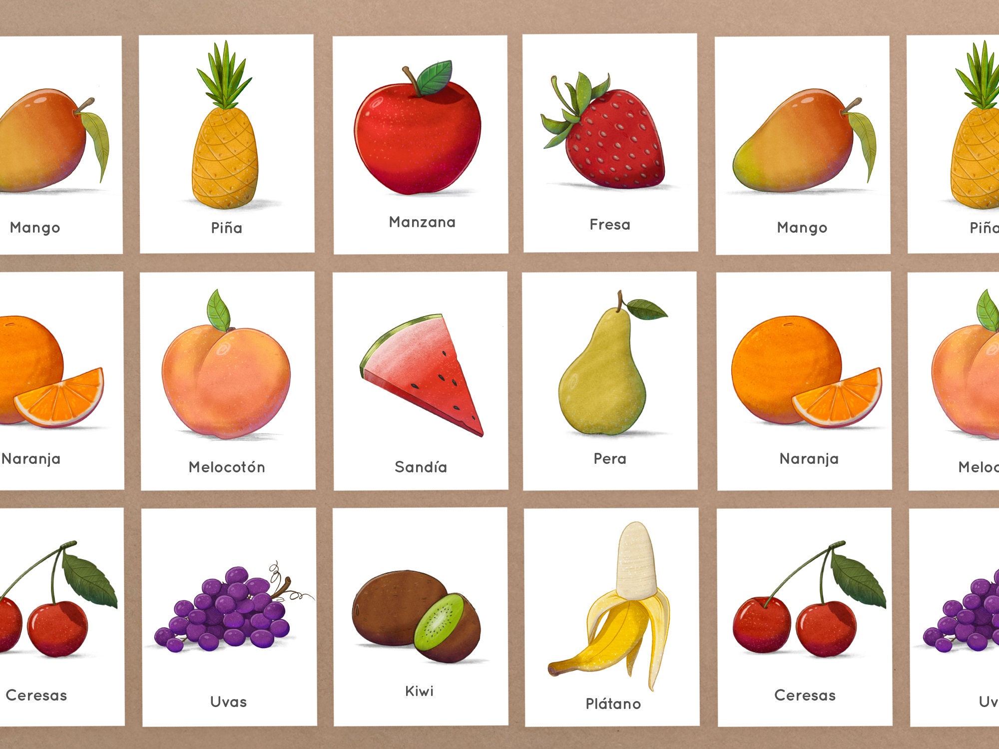 Frutas Printable Flashcards Español Vocabulary | Etsy