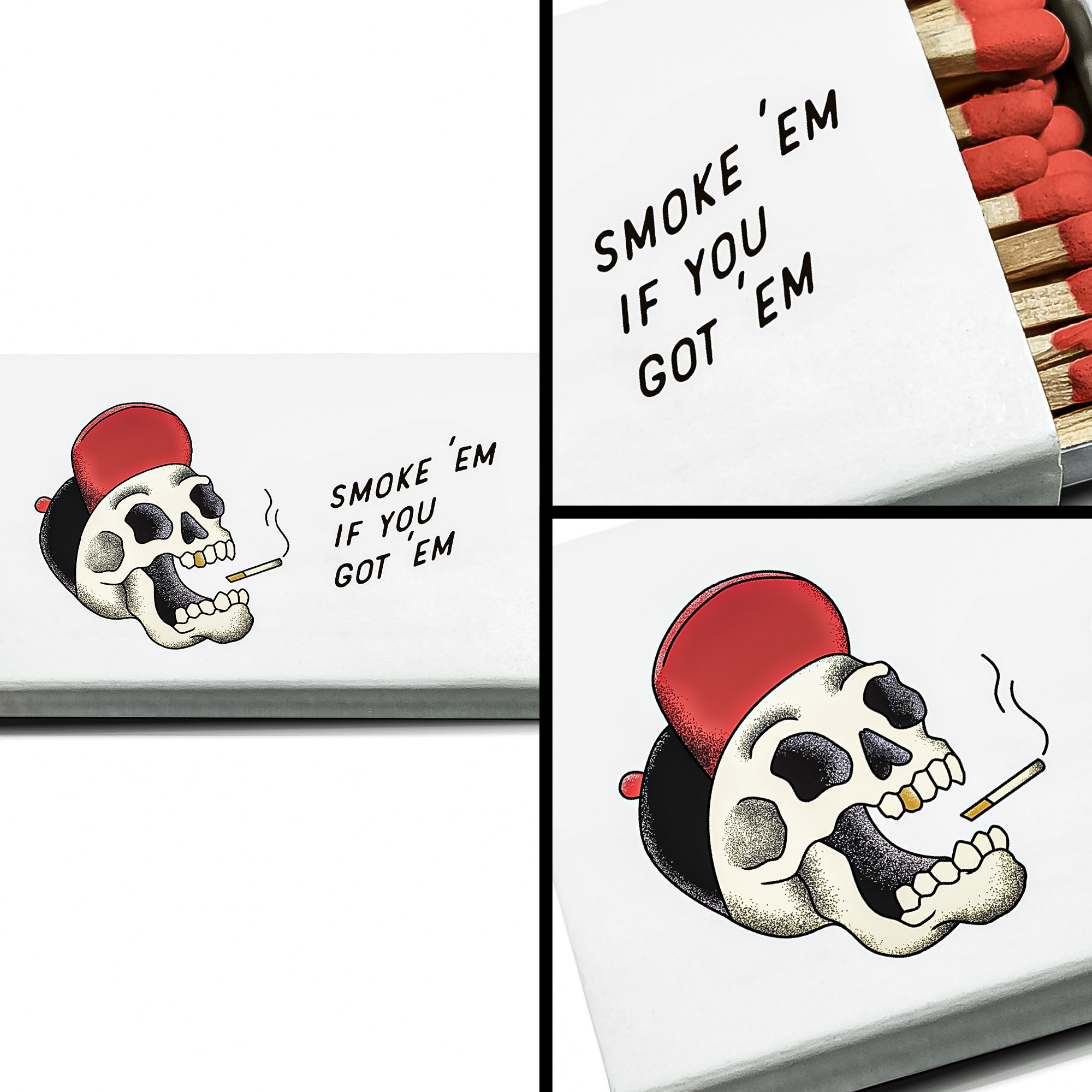 American Traditional Skull Matchbox Framed Art Print, Smoking Skull ...