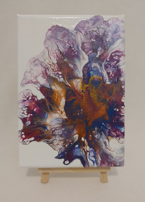 5x7 Abstract Art on Stretched CanvasPurple Blue and Gold | Etsy