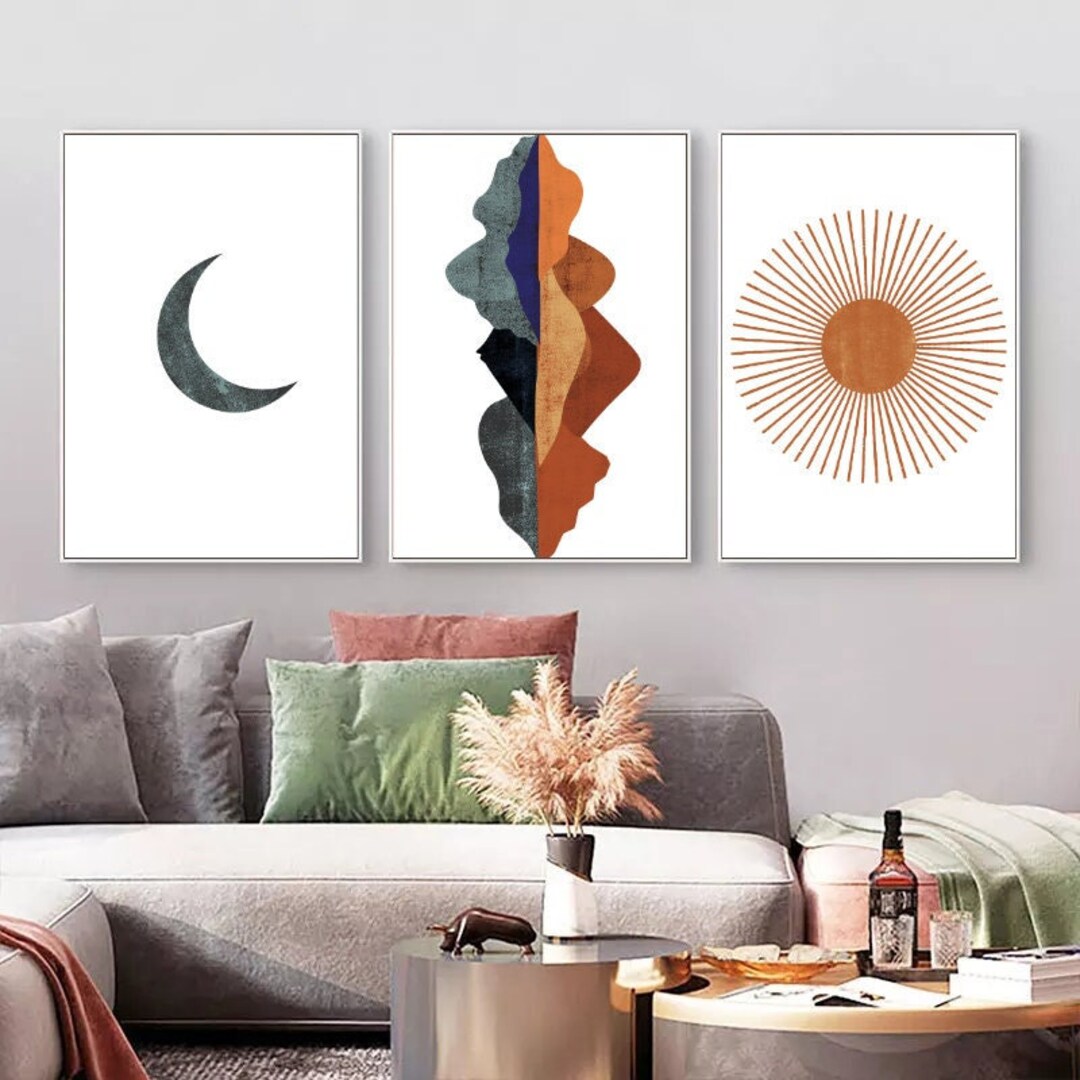 Sun Moon Desert Landscape Wall Art Set of 3 Day Night Desert Print Moon ...