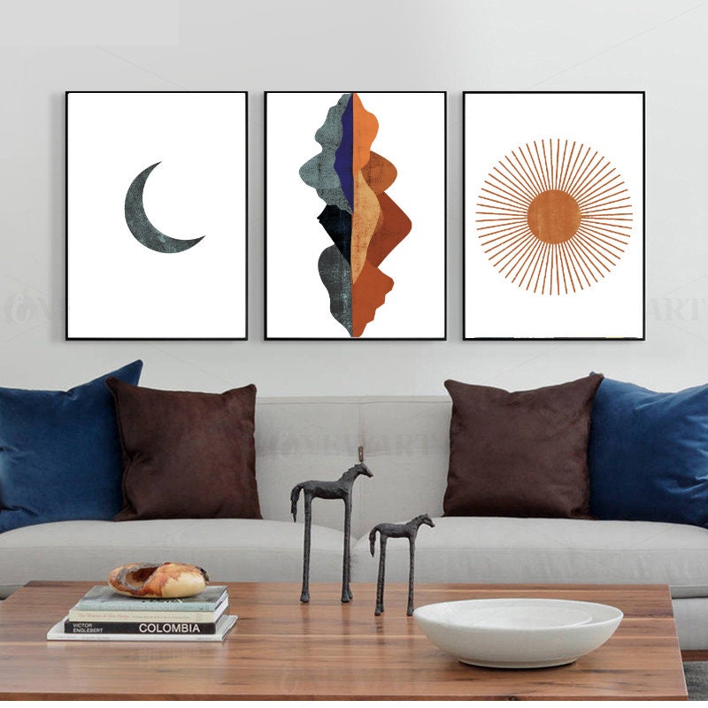 Sun Moon Desert Landscape Wall Art Set of 3 Day Night Desert Print Moon ...