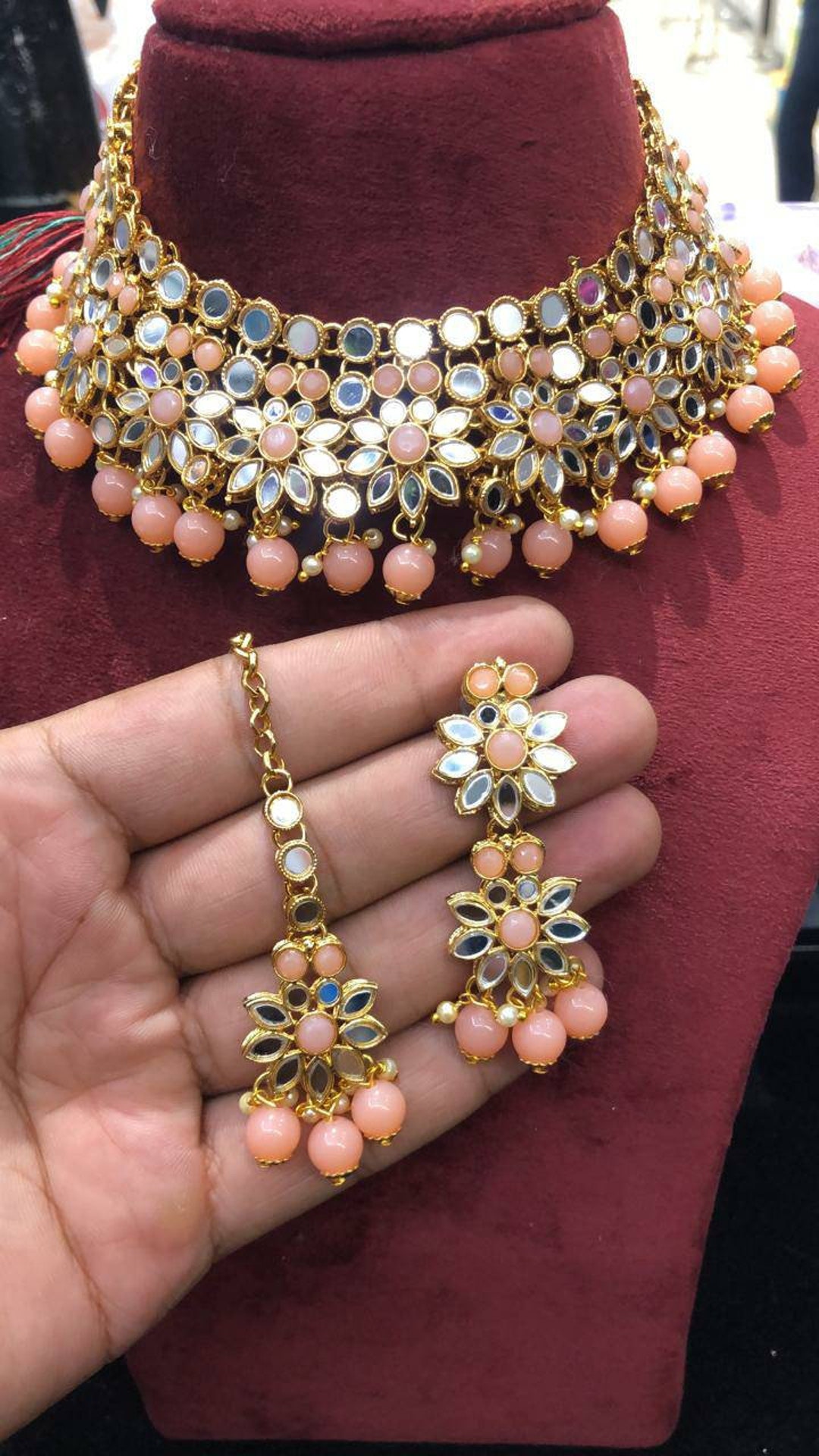 Indian and Pakistani Mirror Trendy Set Including Earrings and Tikka - Etsy