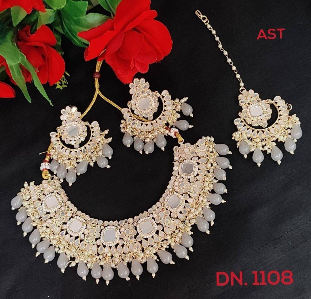 Indian and Pakistani Mirror Set Including Earrings and Tikka - Etsy