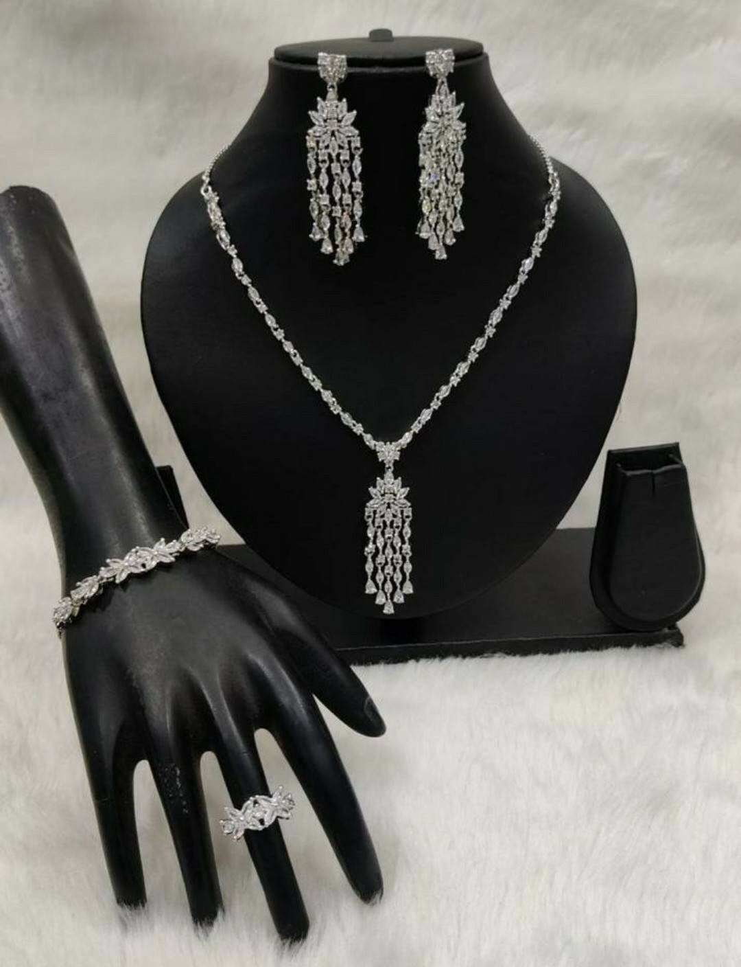 Silver and Rose Gold Diamond Look Jewellery Set Including Necklace ...