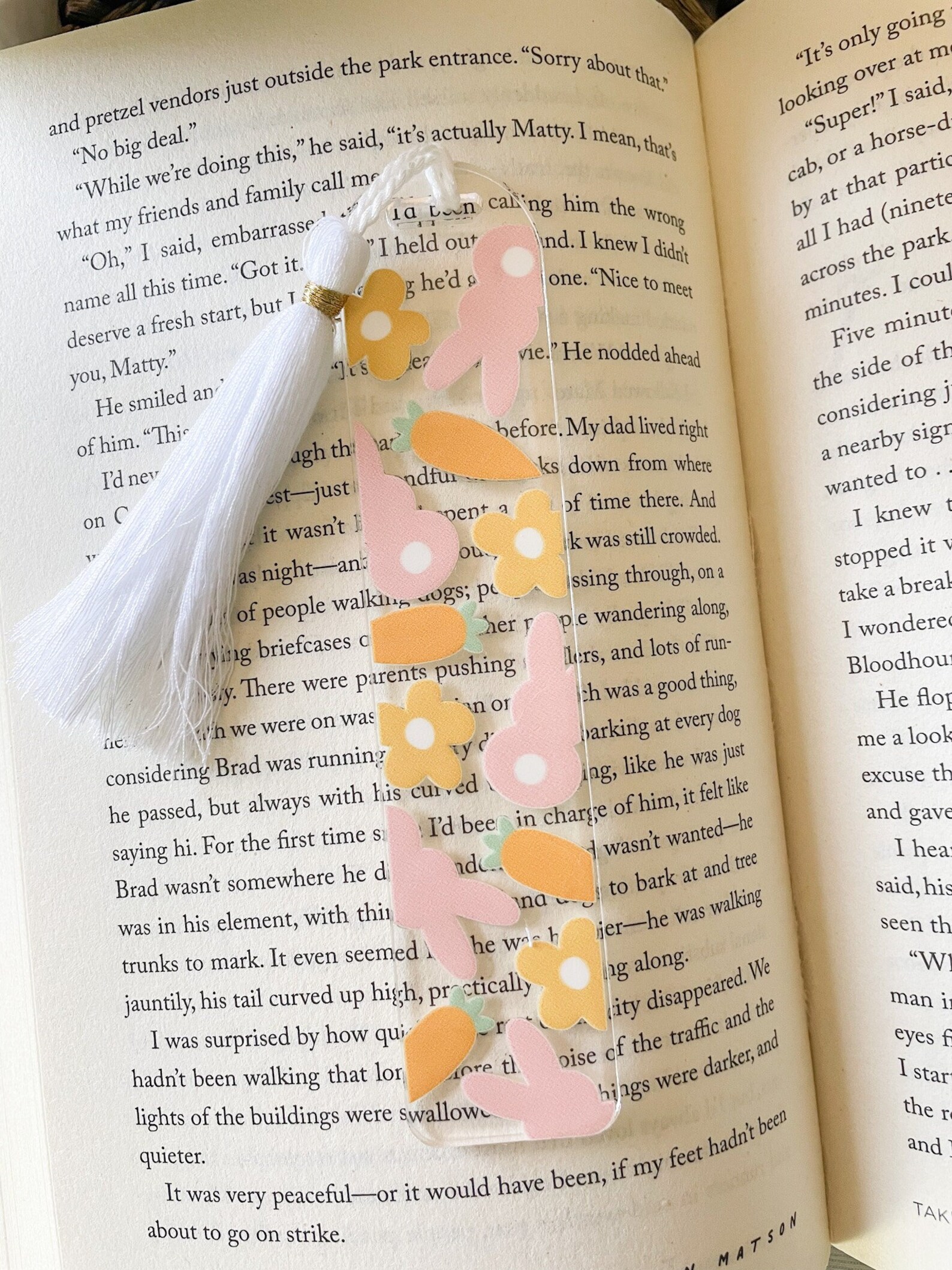 Acrylic Springtime Bookmark - Pink Bunnies, Orange Carrots, Yellow ...