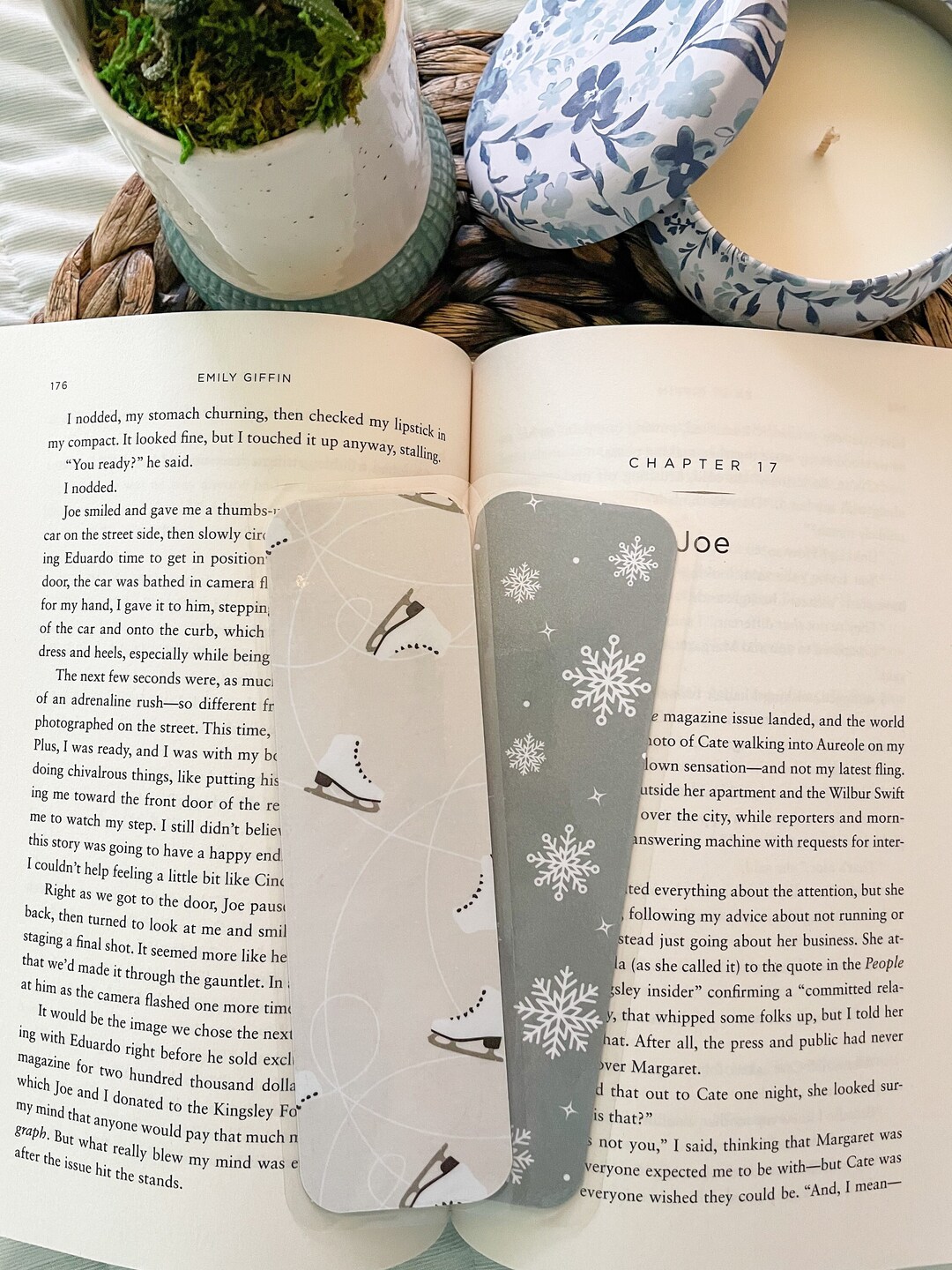 Winter Wonderland Bookmarks Ice Skates Snowfall, Snowflakes Plaid ...