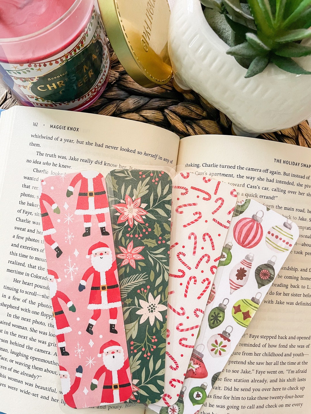 Christmas Double-sided Laminated Bookmarks With Chiffon Tassels Santa ...