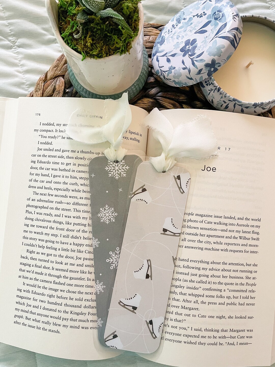 Winter Wonderland Bookmarks - Ice Skates - Snowfall, Snowflakes - Plaid ...