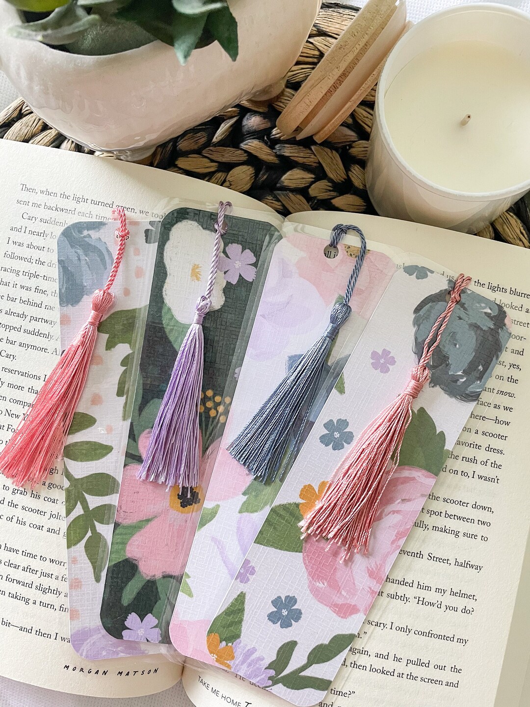 Artistry in Bloom - Double-sided Laminated Tassel Bookmarks With Brush ...
