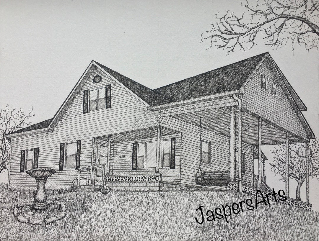 Peaceful Homestead Architecture Drawing - Etsy
