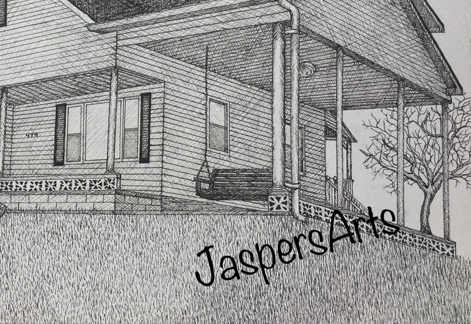Peaceful Homestead Architecture Drawing - Etsy UK