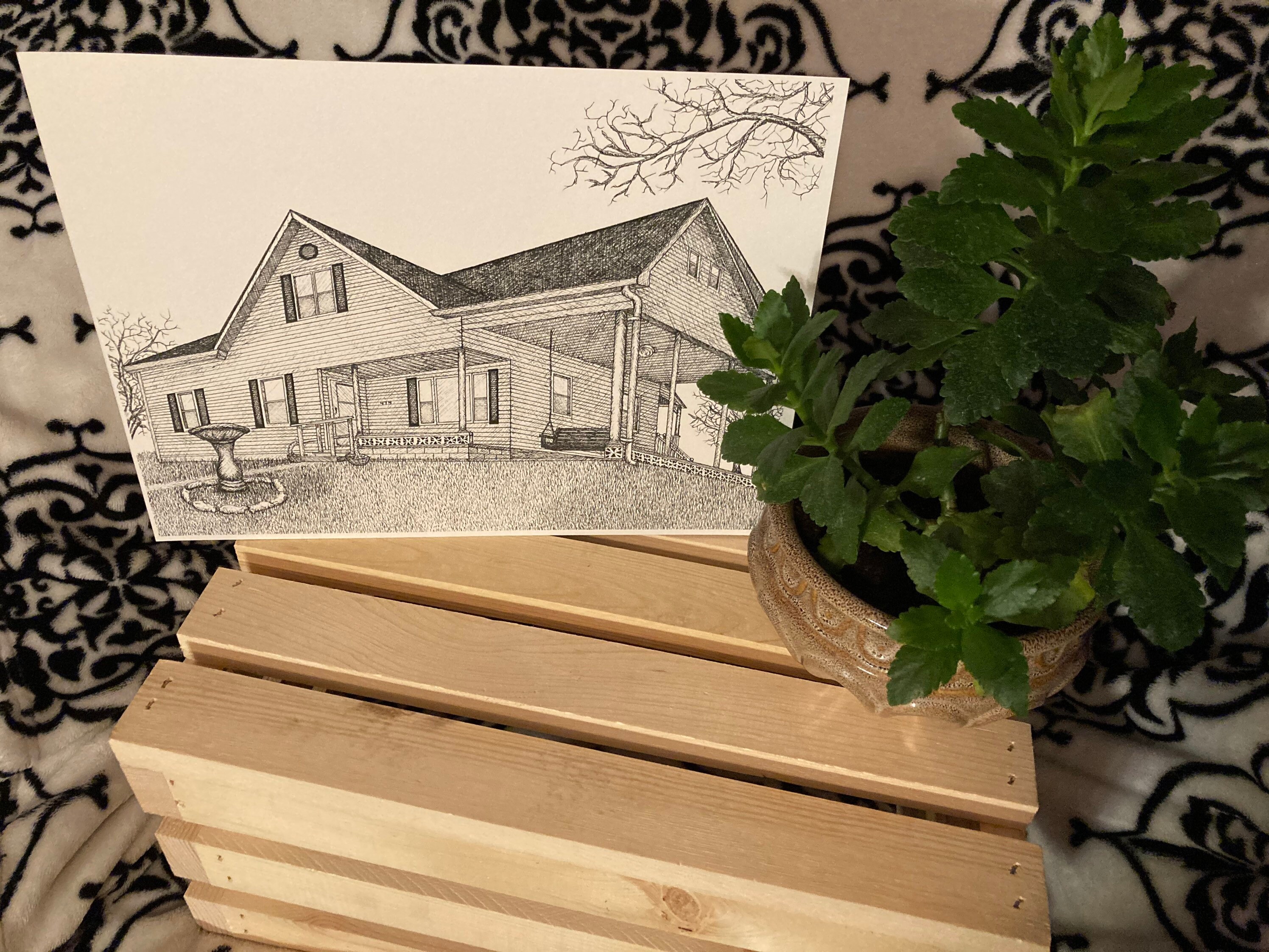 Peaceful Homestead Architecture Drawing | Etsy