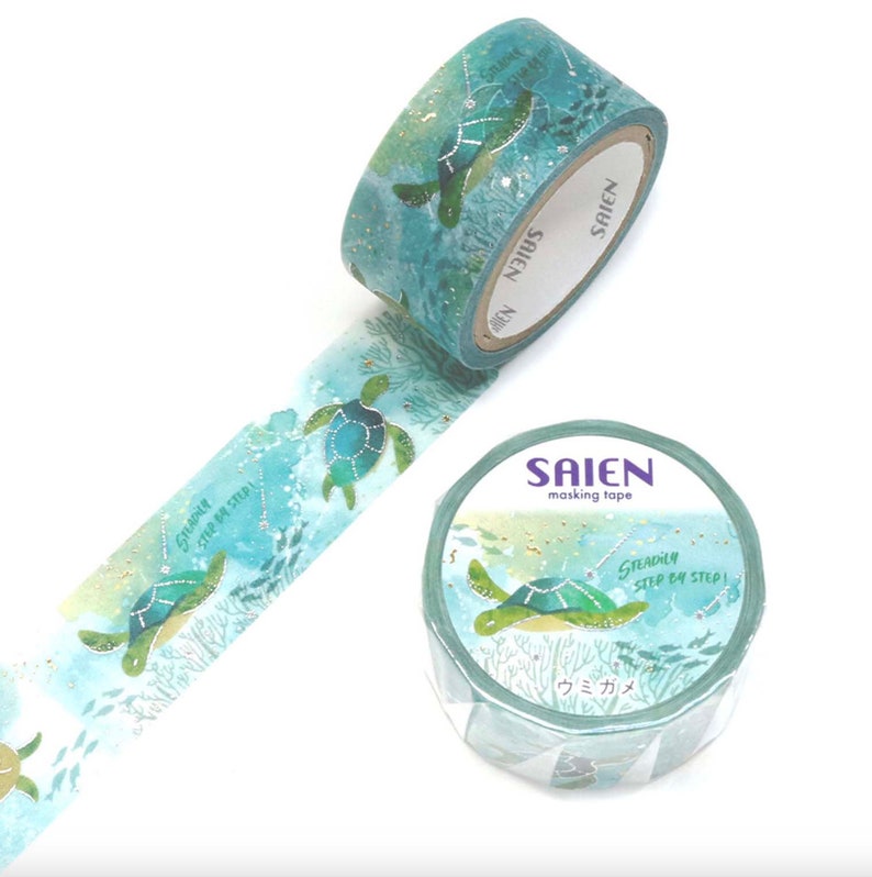 Saien Washi Tape -20 Mm - Green Sea Turtle - Silver Foil - 1 Pc - Etsy
