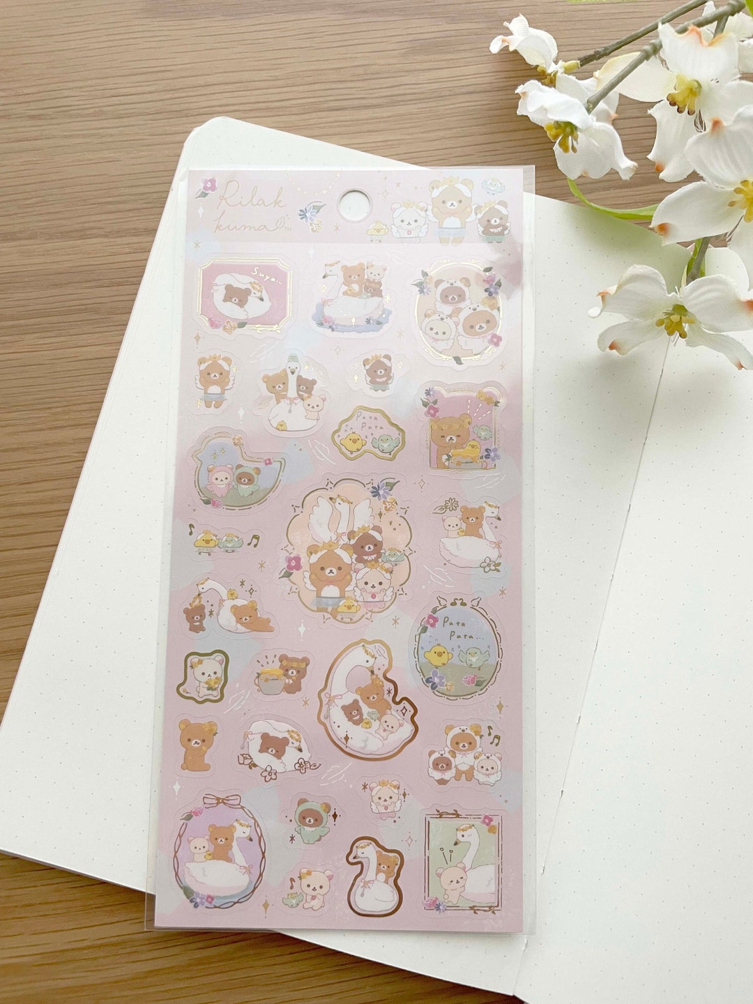 Rilakkuma Sticker Sheet - Swan Lake Bears - Gold Foil Clear Back - 1 ...