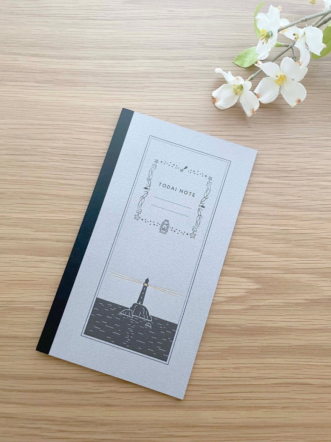 B6 Slim Notebook -todai Note With Wave Lines - Night Lighthouse With Gold Foil - 1 Pc - Etsy