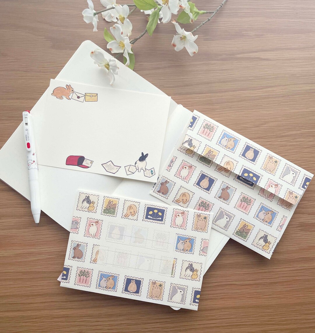 Rabbit Mail Letter Set Pack - Half Size by Schinako Moriyama - 1 Set - Etsy