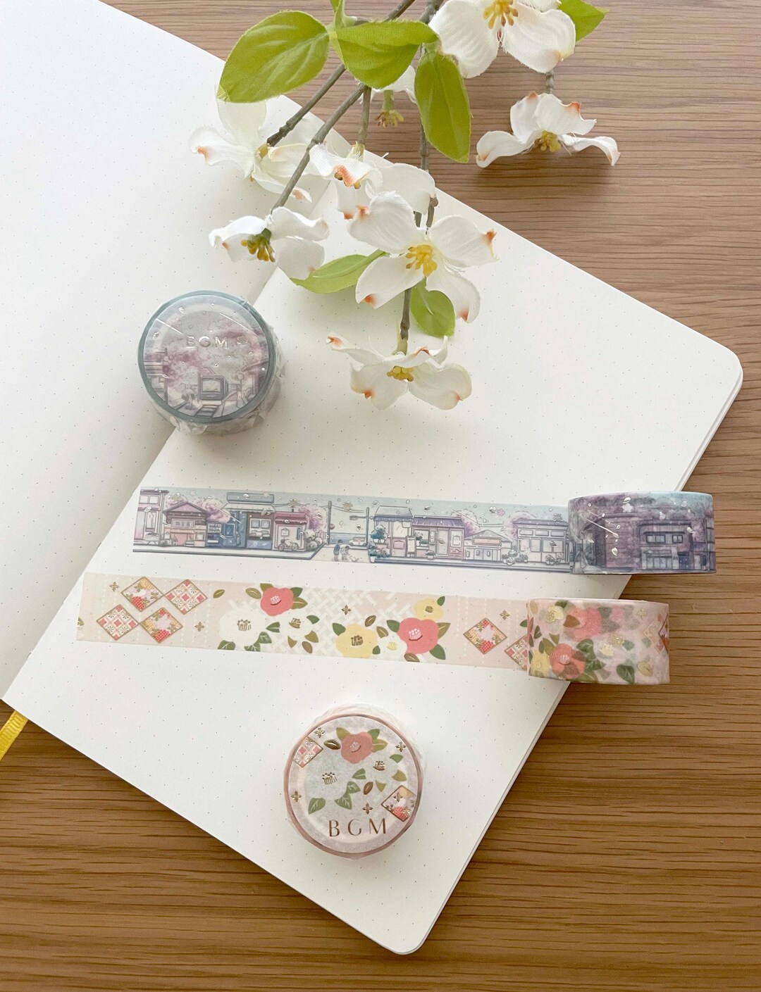 BGM Washi Tape -20 Mm - Japanese Camellia and City by the Sea - Metallic Foil - 1 Pc - Etsy