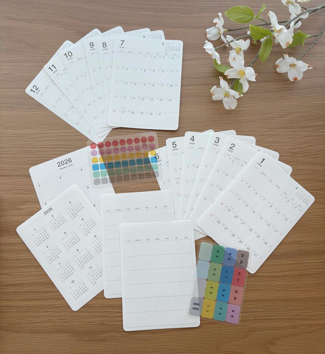2026 - Monthly Calendar Stickers - A6 Size - 18 Pcs in 1 Set - Simple ...