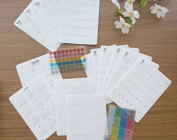 2026 - Monthly Calendar Stickers - A6 Size - 18 Pcs in 1 Set - Simple ...