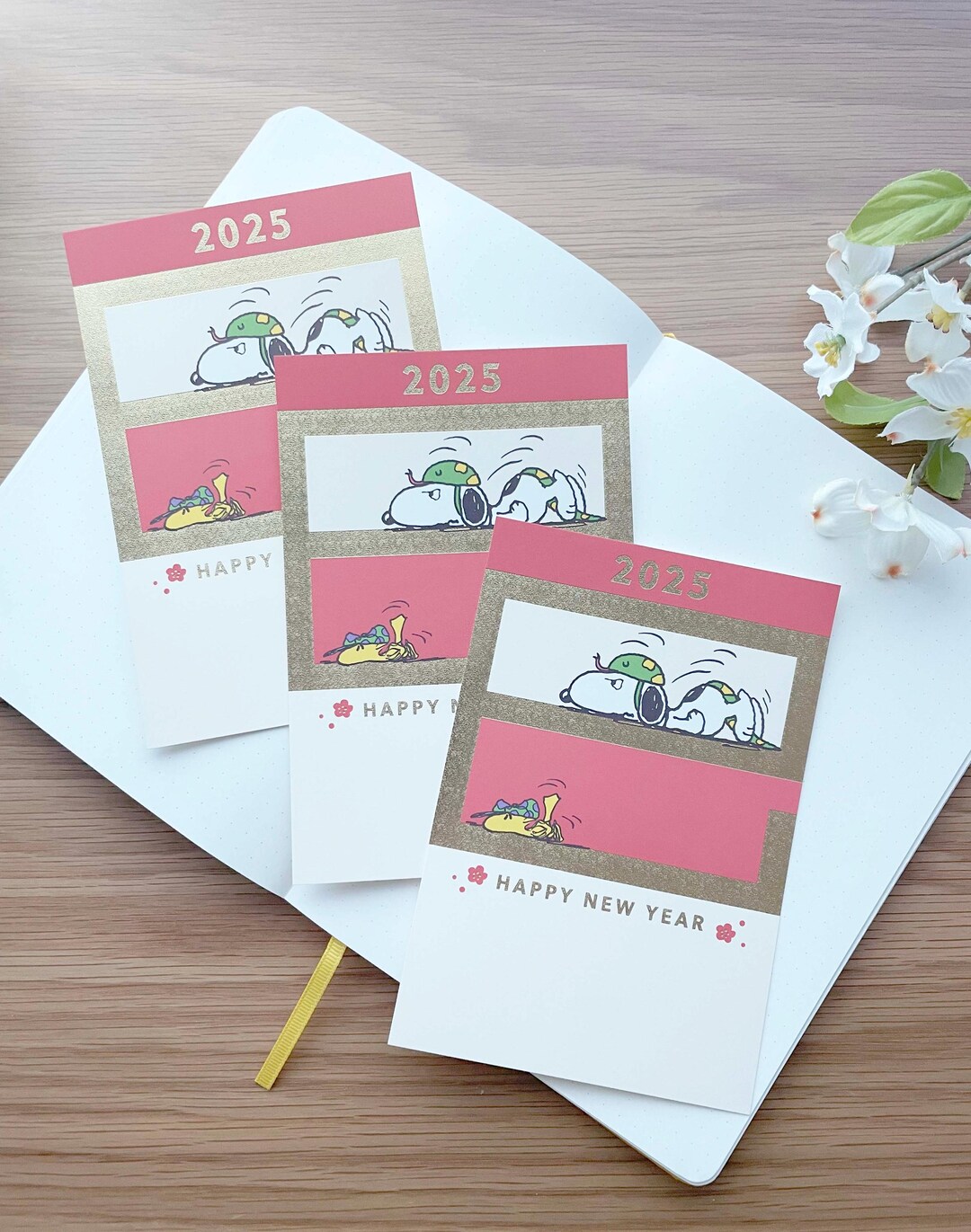 Postcard Set Snoopy Snake Year 2025 Happy New Year Metallic Gold Foil 1 ...