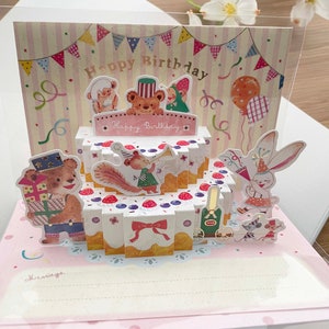 Greeting Card - Happy Birthday - 3D Pop up - Bear Cake Party by Yukako ...