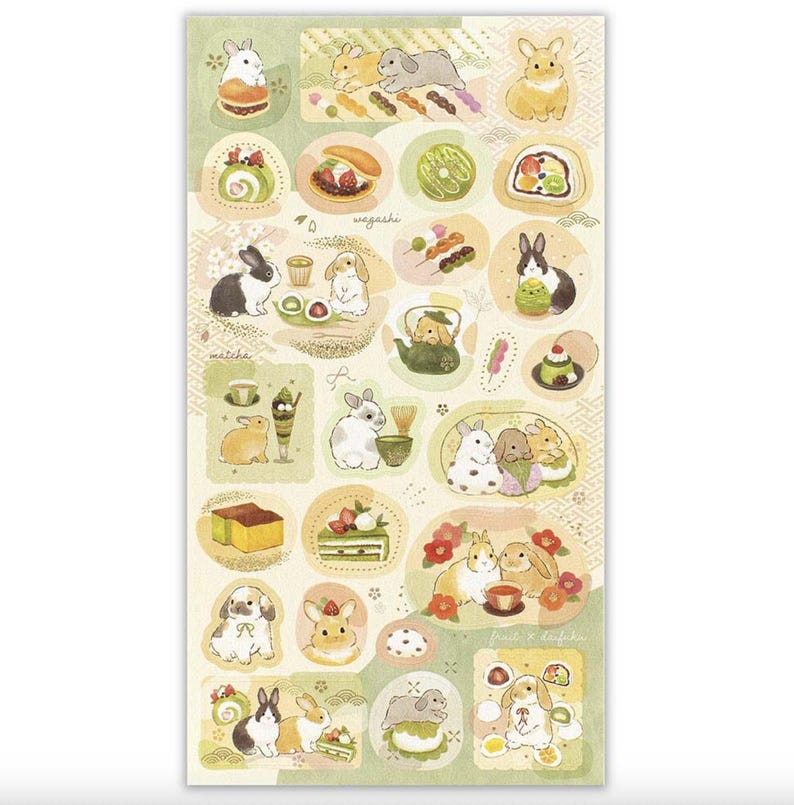 Textured Washi Paper Stickers - Sweet Rabbits and Japanese Desserts ...