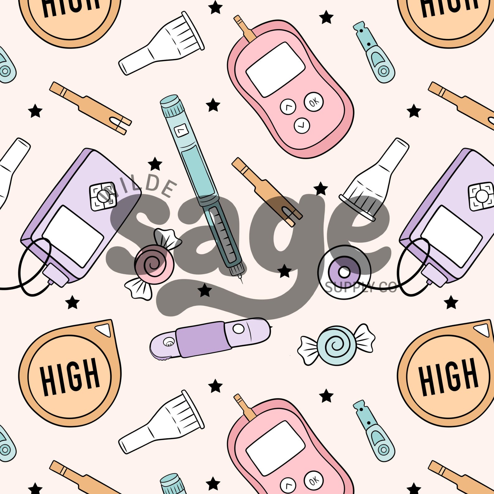 Diabetic Seamless Pattern, Girls Diabetes Fabric, T1D Awareness Digital ...