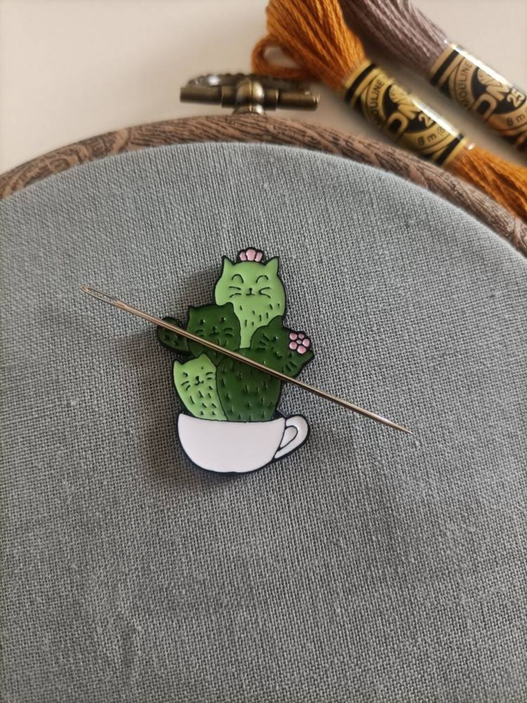 Green Cactus Cat Needle Minder, Needle Keeper, Needle Magnet, Magnetic ...