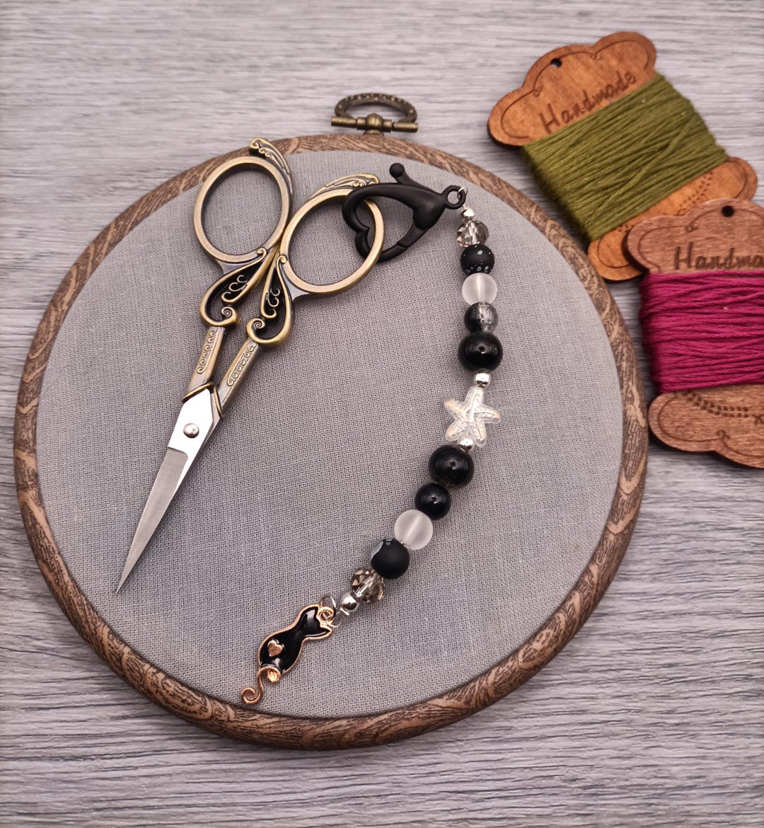 Black Scissors Fob, Beaded Scissors Keeper, Scissor Accessories ...