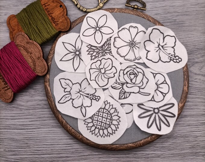 Flowers Stitch and Stitch Pre Printed Embroidery Patterns, Washaway ...