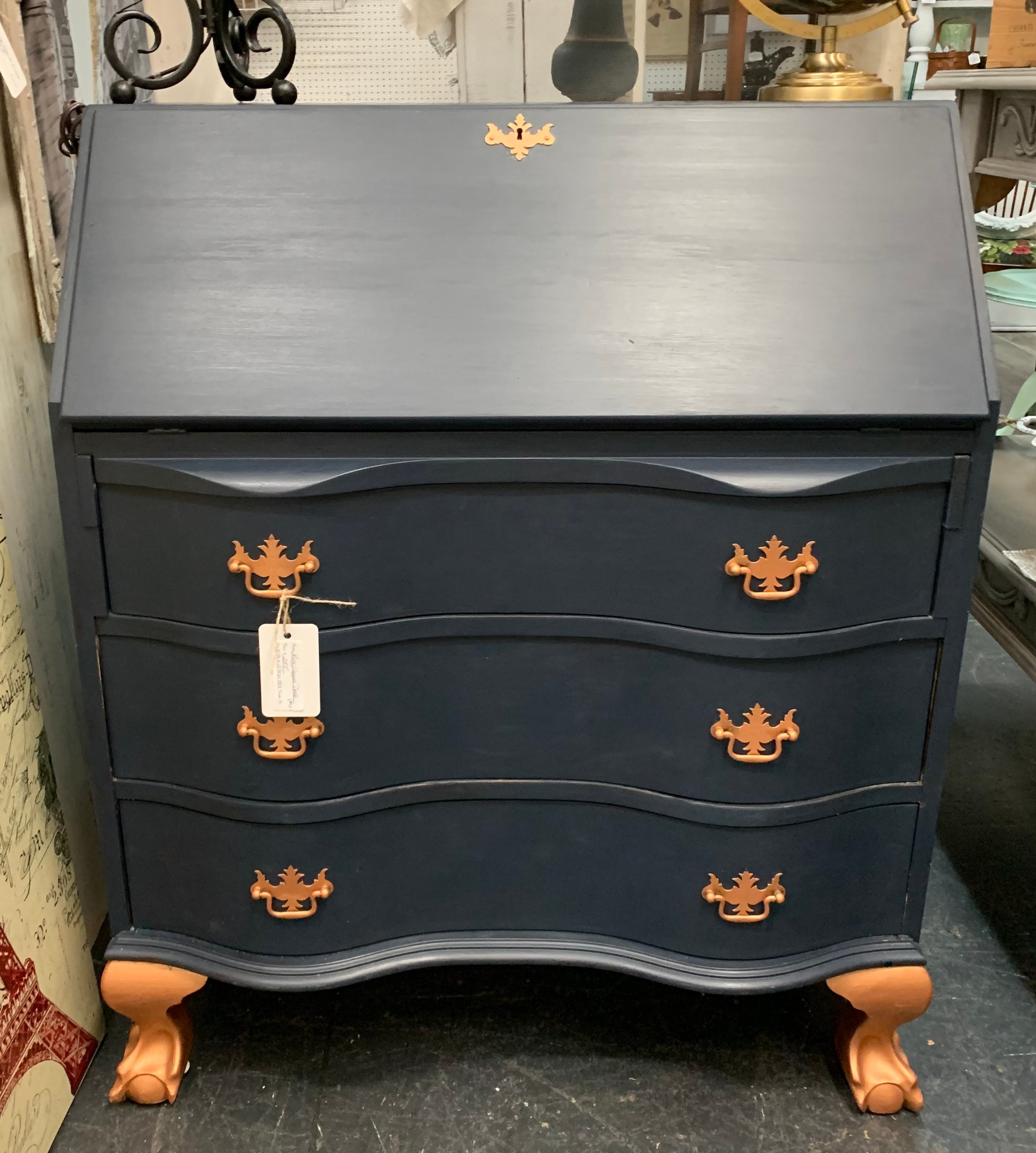 SOLD Secretary Desk louis in Navy Blue and Copper - Etsy