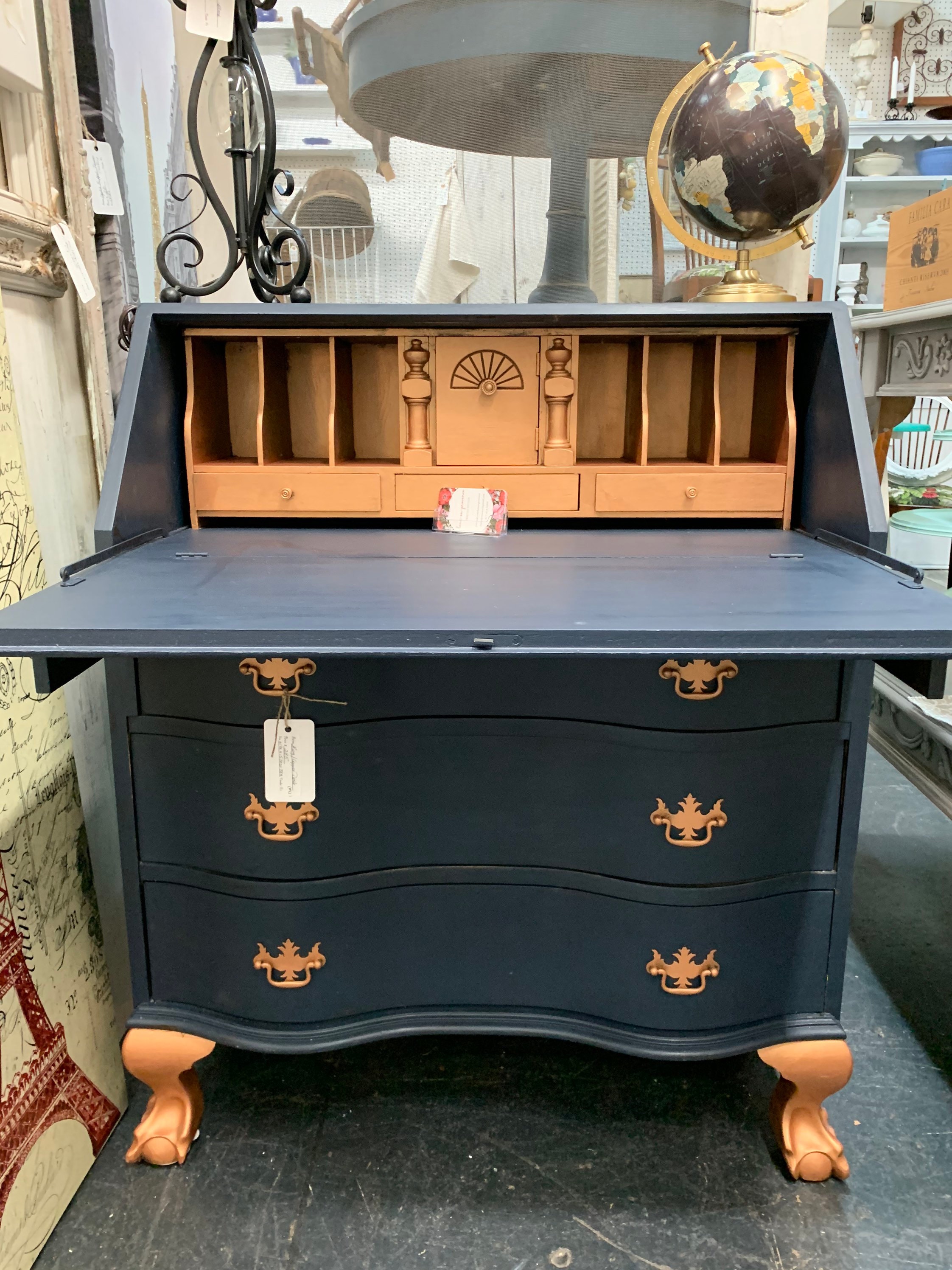SOLD Secretary Desk louis in Navy Blue and Copper - Etsy