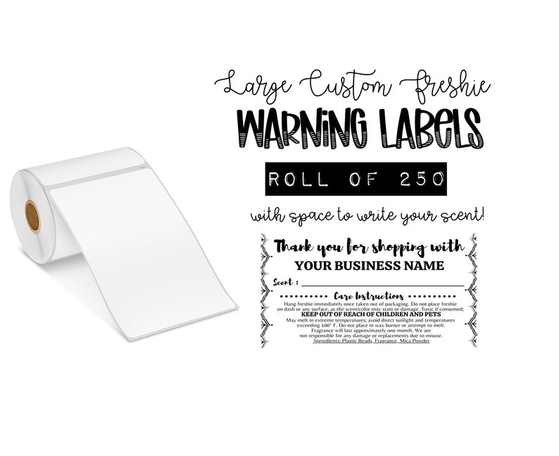 ROLL OF 250 - Large Car Freshie Warning Labels, Custom Warning Labels ...
