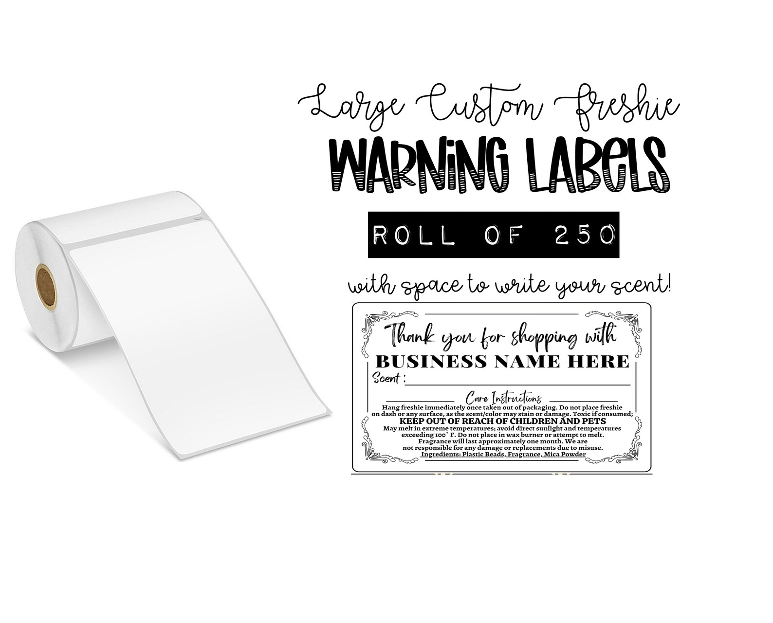 ROLL OF 250 - Large Car Freshie Warning Labels, Custom Warning Labels ...