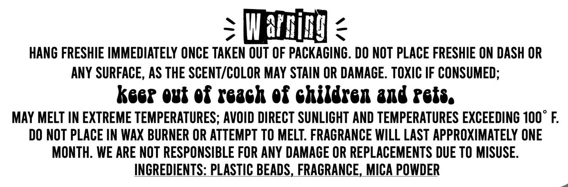 ROLL OF 325 Car Freshie Warning Labels Custom Warning | Etsy