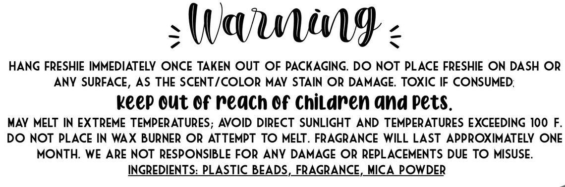 ROLL OF 350 Car Freshie Warning Labels Custom Warning | Etsy