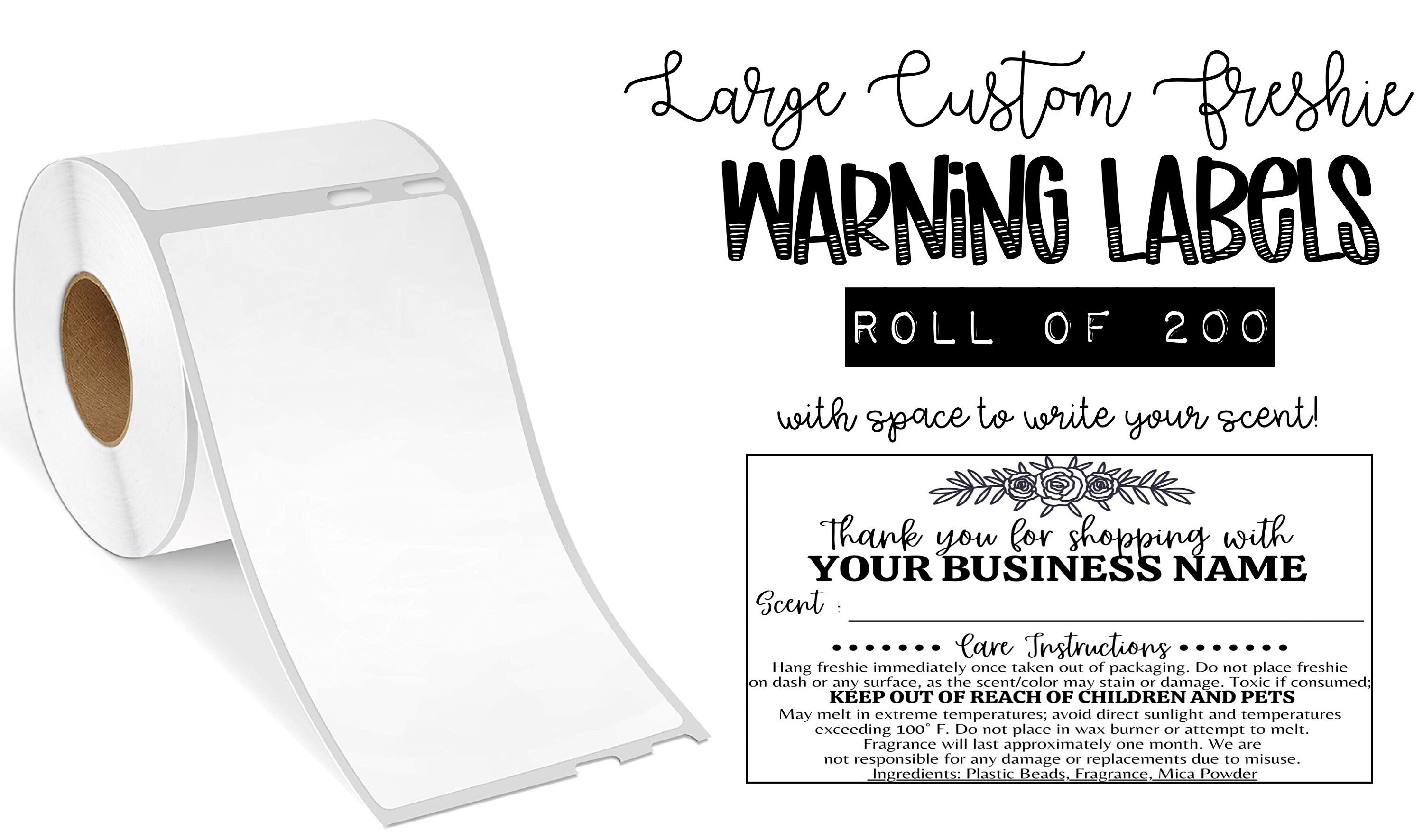 ROLL OF 250 Large Car Freshie Warning Labels Custom Warning - Etsy
