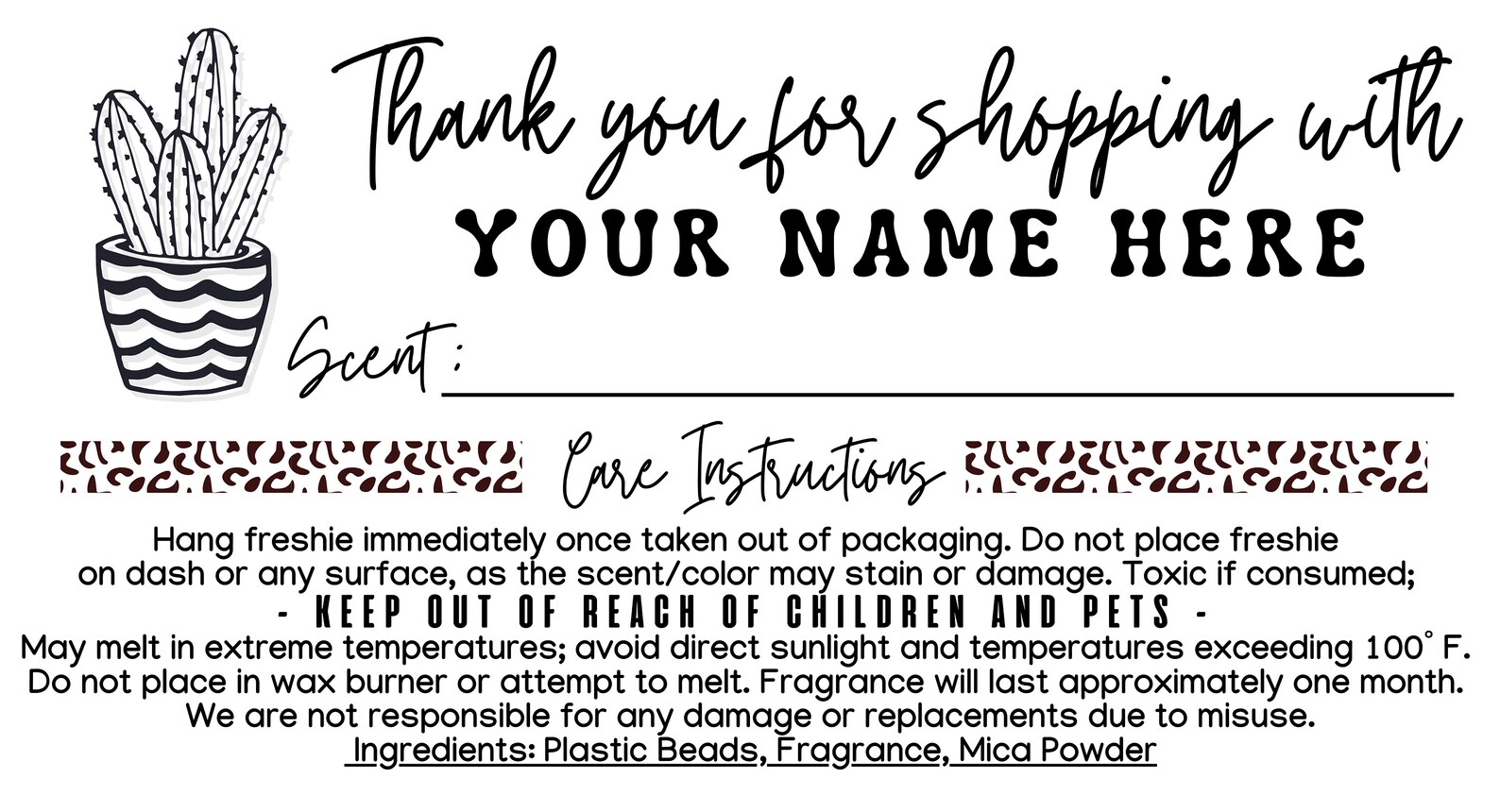 ROLL OF 250 Large Car Freshie Warning Labels Custom Warning - Etsy