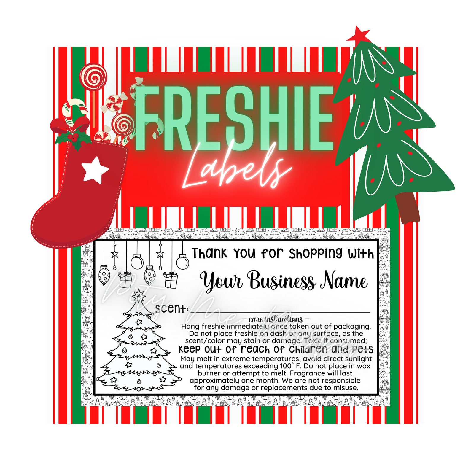 ROLL OF 250 - Large Car Freshie Warning Labels, Custom Christmas Labels ...