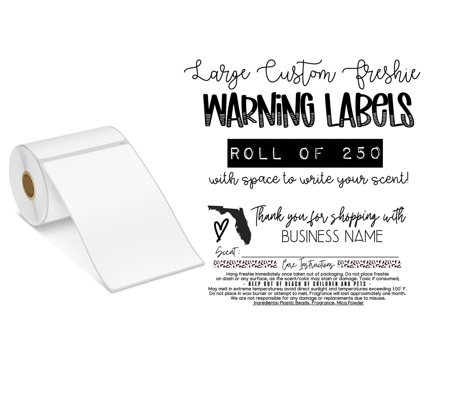 ROLL OF 250 Large Car Freshie Warning Labels Custom Warning - Etsy