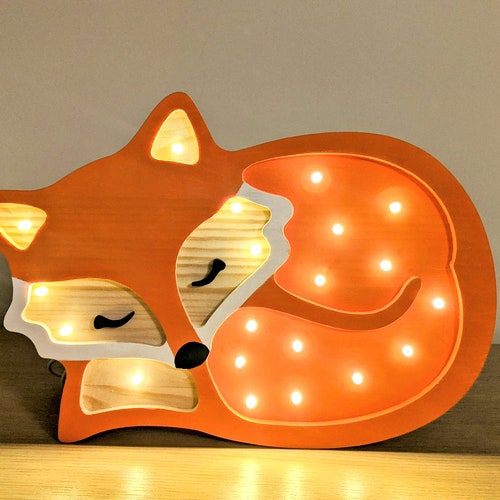 Handmade Wooden Fox LED Night Lamp Kinderlampe Nursery - Etsy
