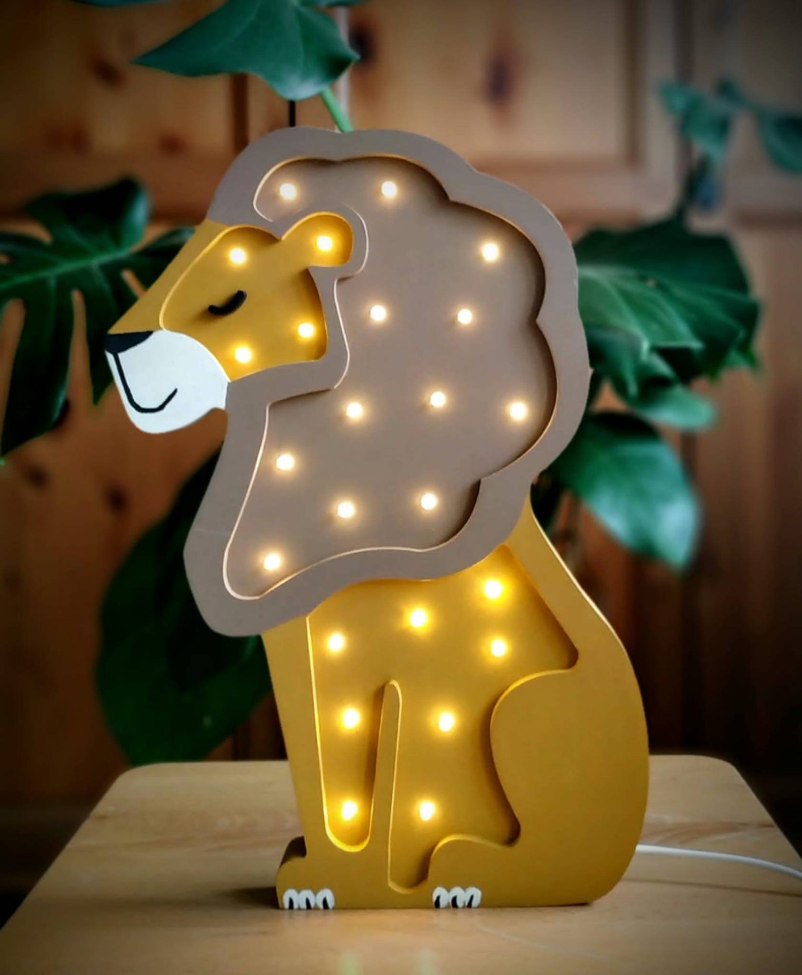 Handmade Wooden Lion Lamp Night Light Safari Wooden Decor - Etsy